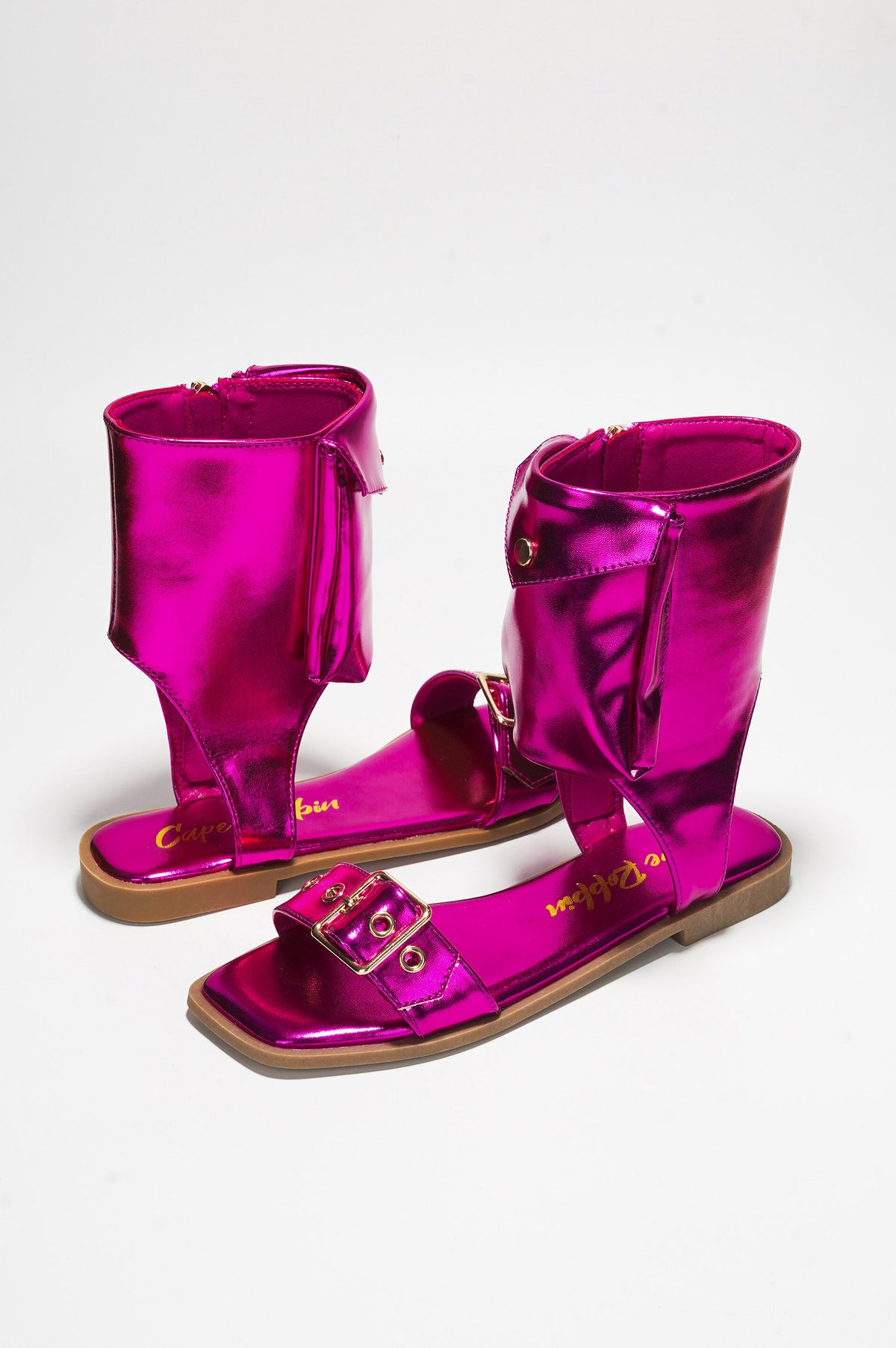 Natalie Metallic Pouch Buckle Ankle Strap Square Toe Sandals – Cape Robbin